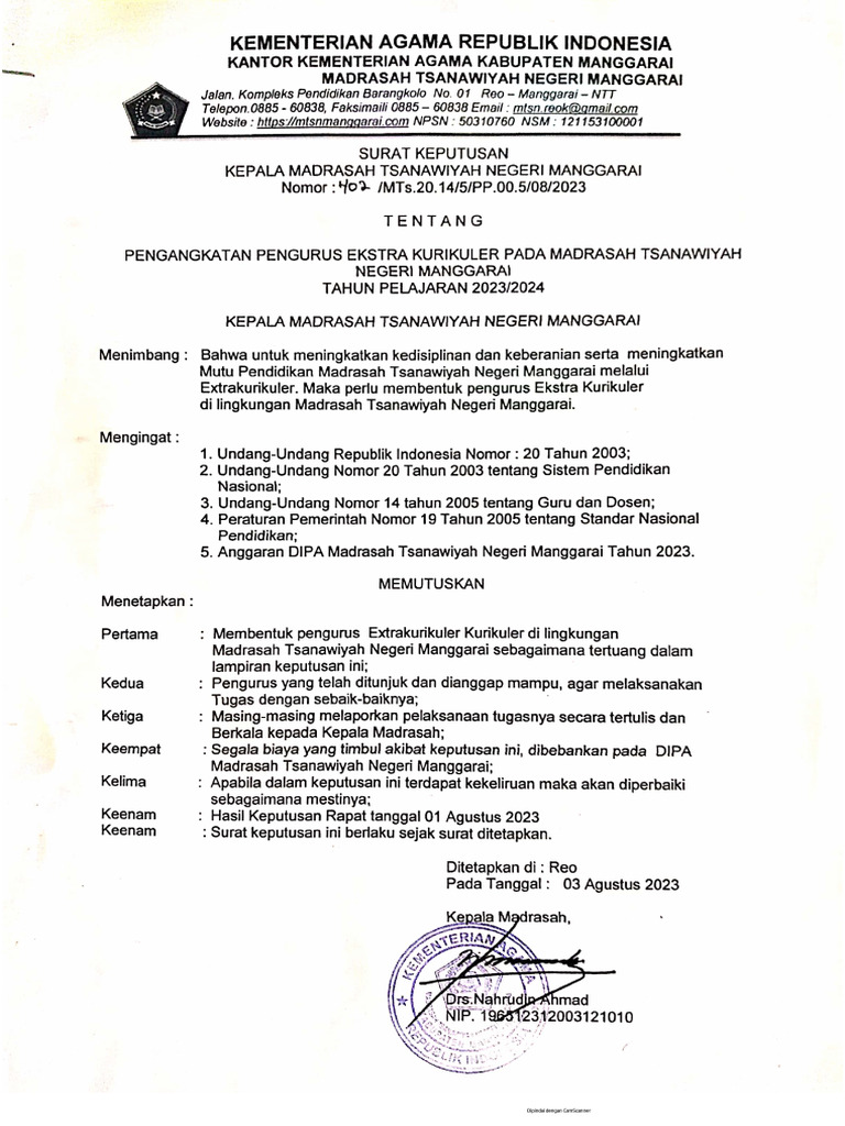 SK Pembina Pramuka 2023-2024 | PDF