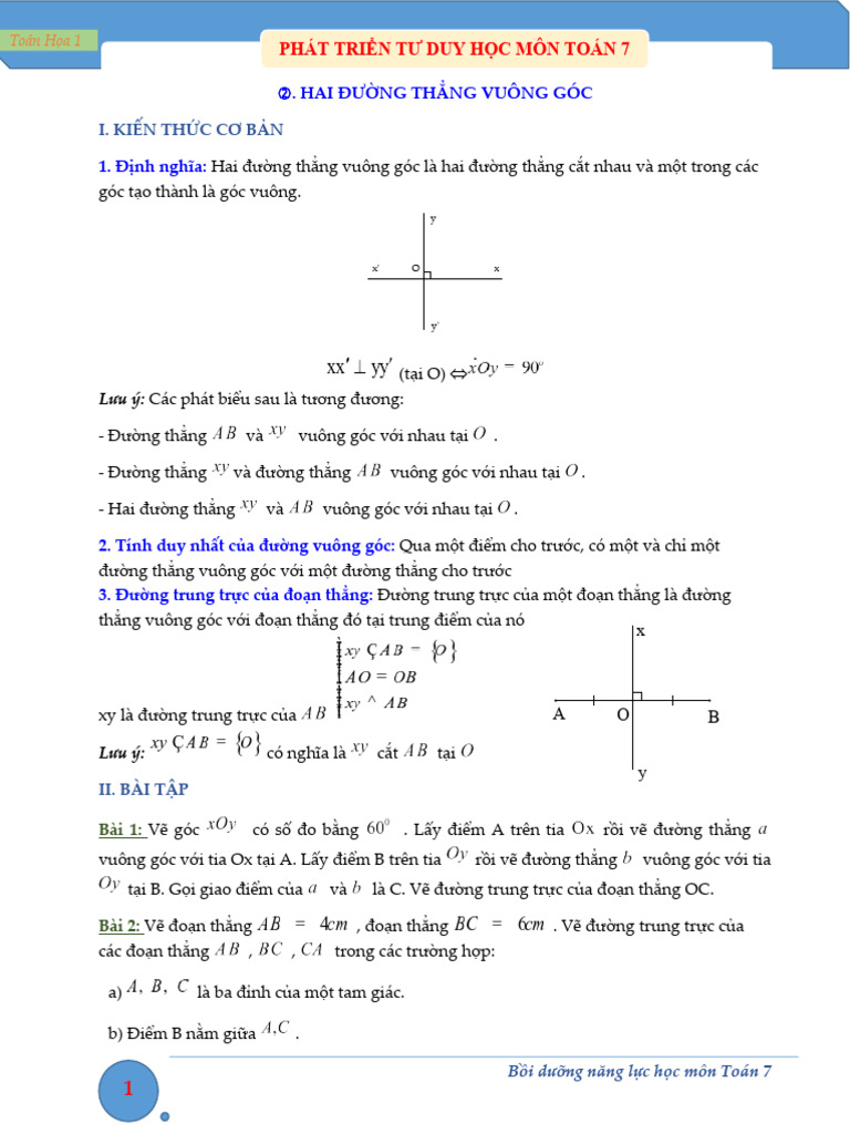 Hai đường thẳng vuông góc là hai đường thẳng cắt nhau và một trong các | PDF