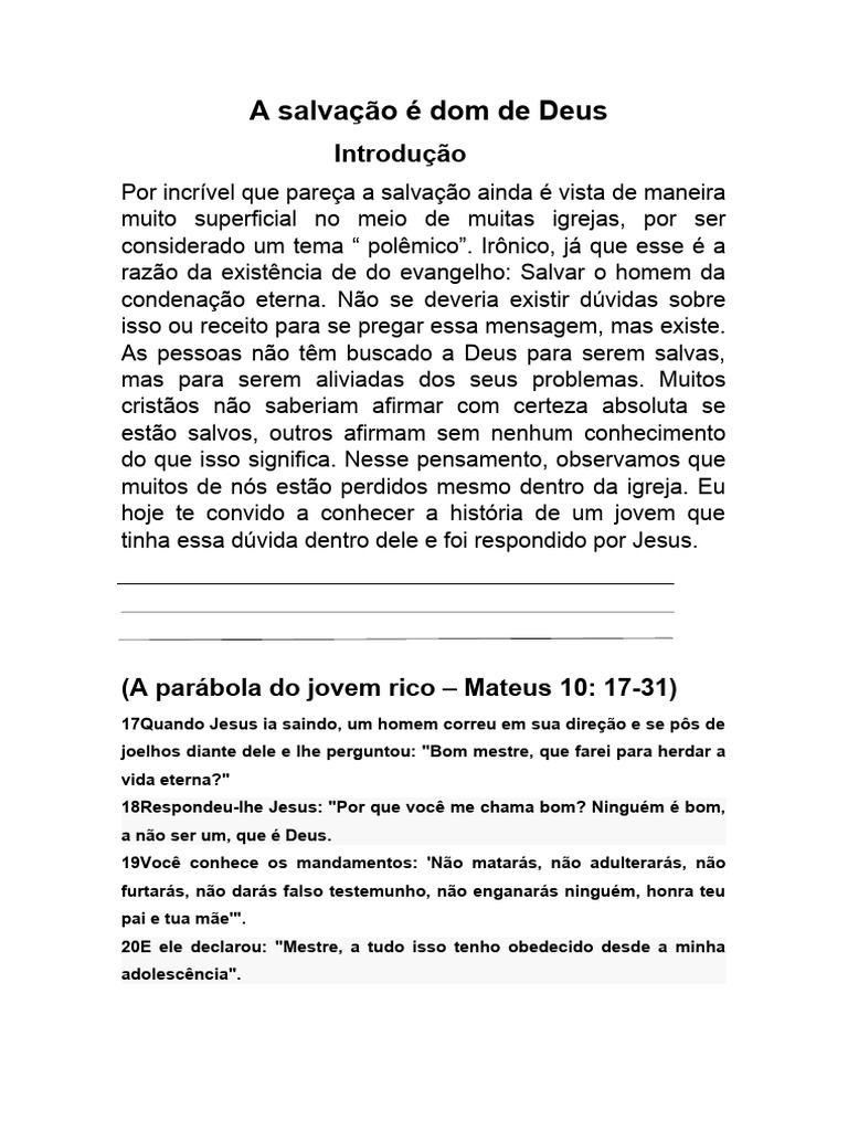 A Salvação é Dom De Deus Pdf Jesus Salvação