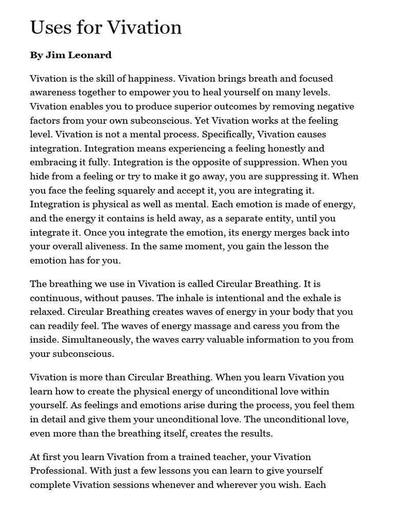 Jim Leonard - Uses For Vivation | PDF | Feeling | Emotions