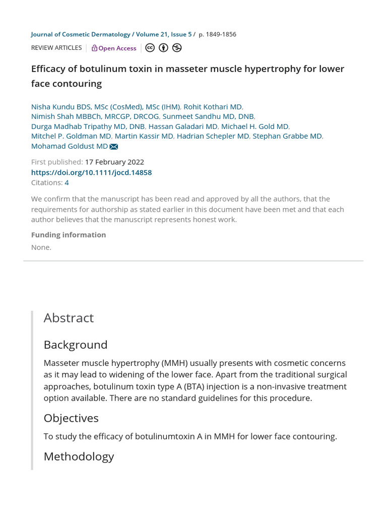 E!cacy of Botulinum Toxin in Masseter Muscle Hypertrophy For Lower Face Contouring | PDF | Anatomy