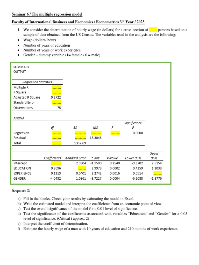 Seminar6 - Multiple Regression - 2023 | Download Free PDF | Errors And Residuals | Regression ...
