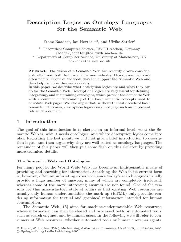 Baader Et Al, 2005, DLs As Ontology Languages For The Semantic Web | PDF | Resource Description ...