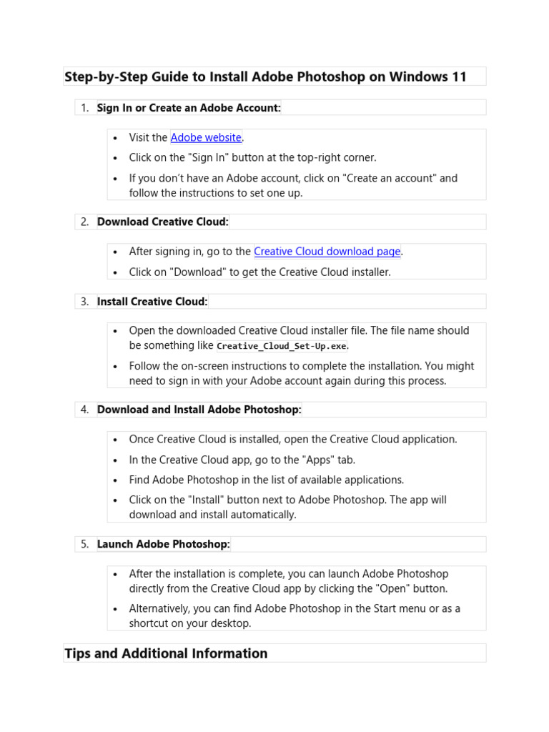 Step-by-Step Guide To Install Adobe Photoshop On Windows 11 | PDF ...