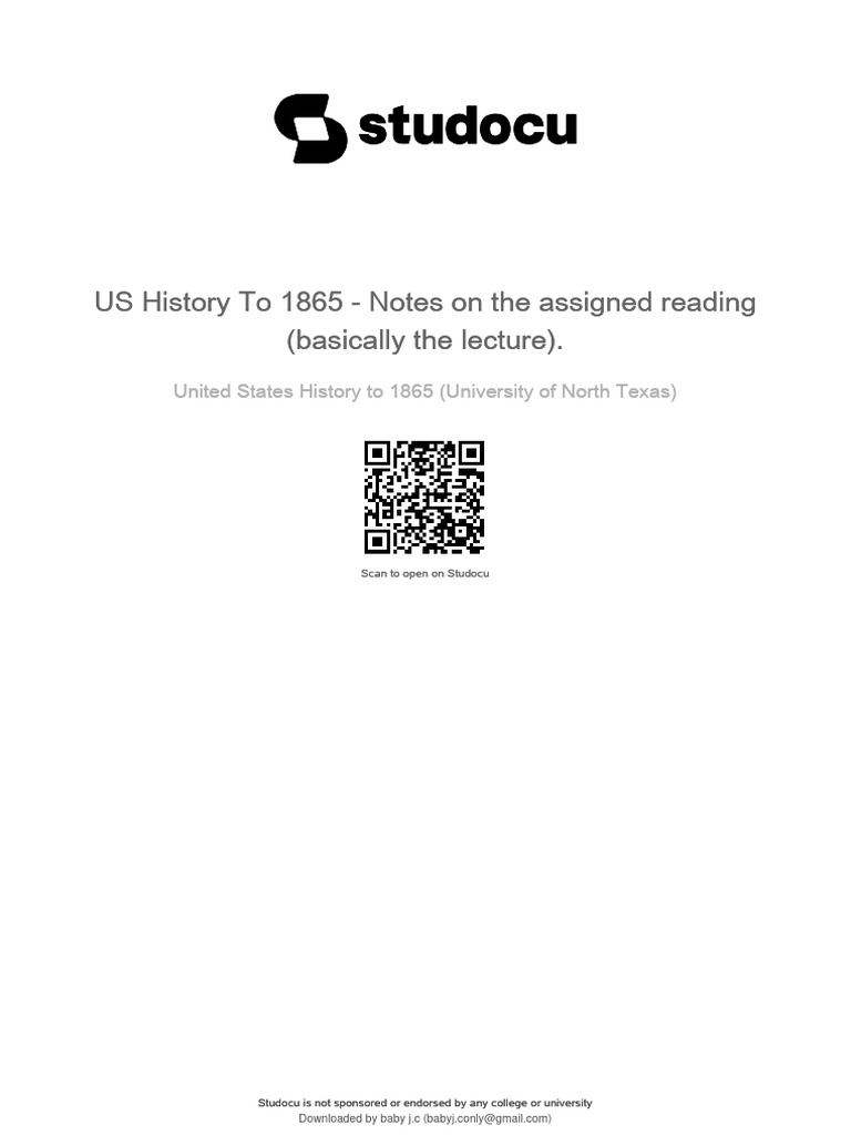 Us History To 1865 Notes On The Assigned Reading Basically The Lecture ...