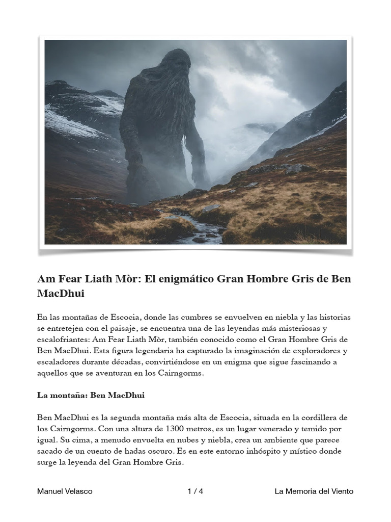 Am Fear Liath Mòr: El Enigmático Gran Hombre Gris de Ben MacDhui | PDF ...