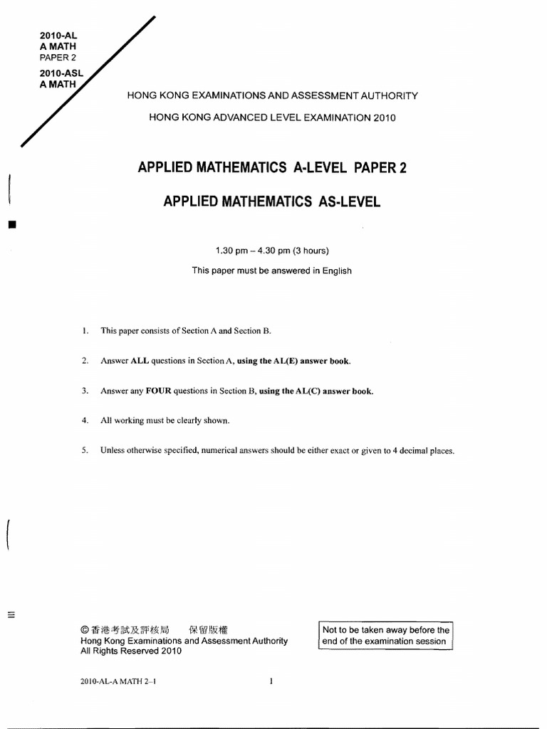 2010 Applied Mathematics Paper 2 | PDF | Statistical Significance ...