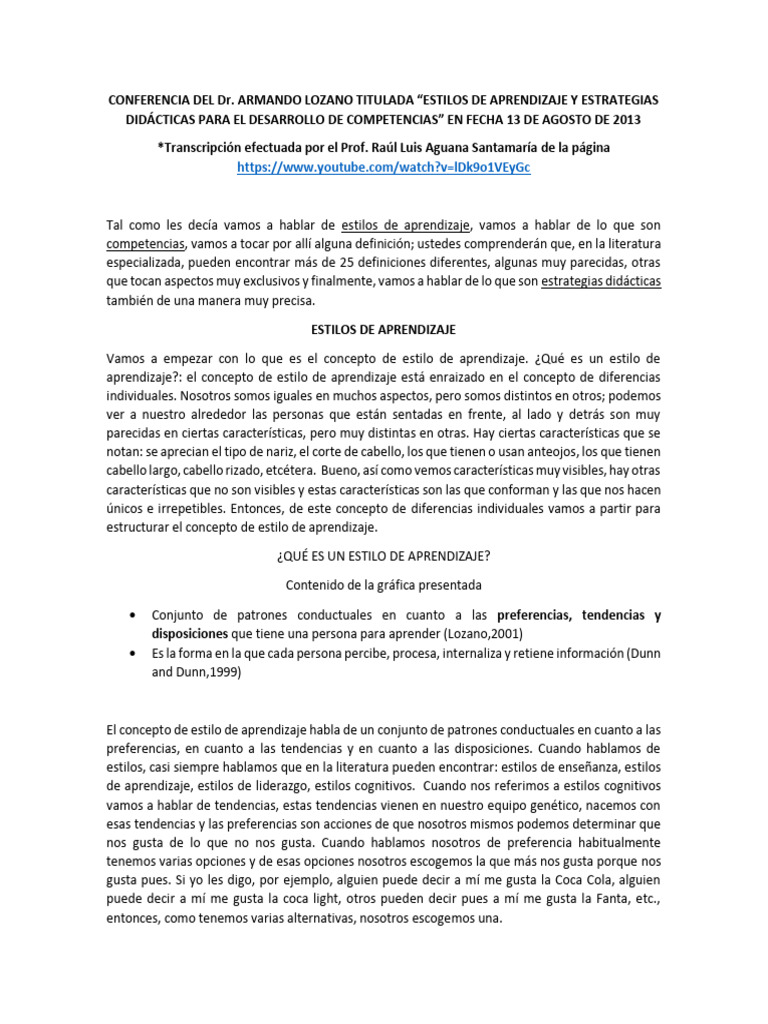 Estilos de Aprendizaje y Estrategias Didácticas para El Desarrollo de Competencias | PDF ...