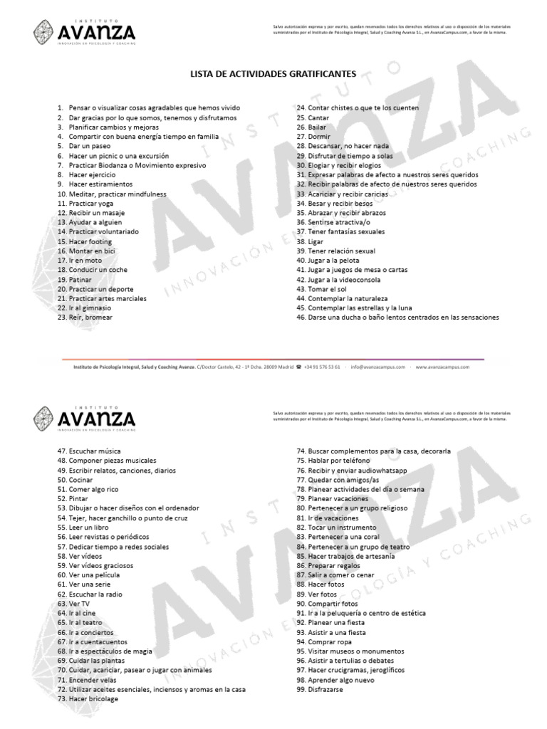 Lista de actividades agradables | PDF