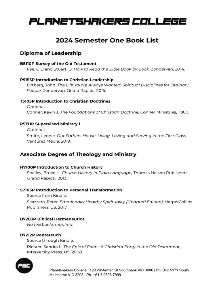 PSC Book List Sem 1 2024 | PDF | Zondervan | Bible