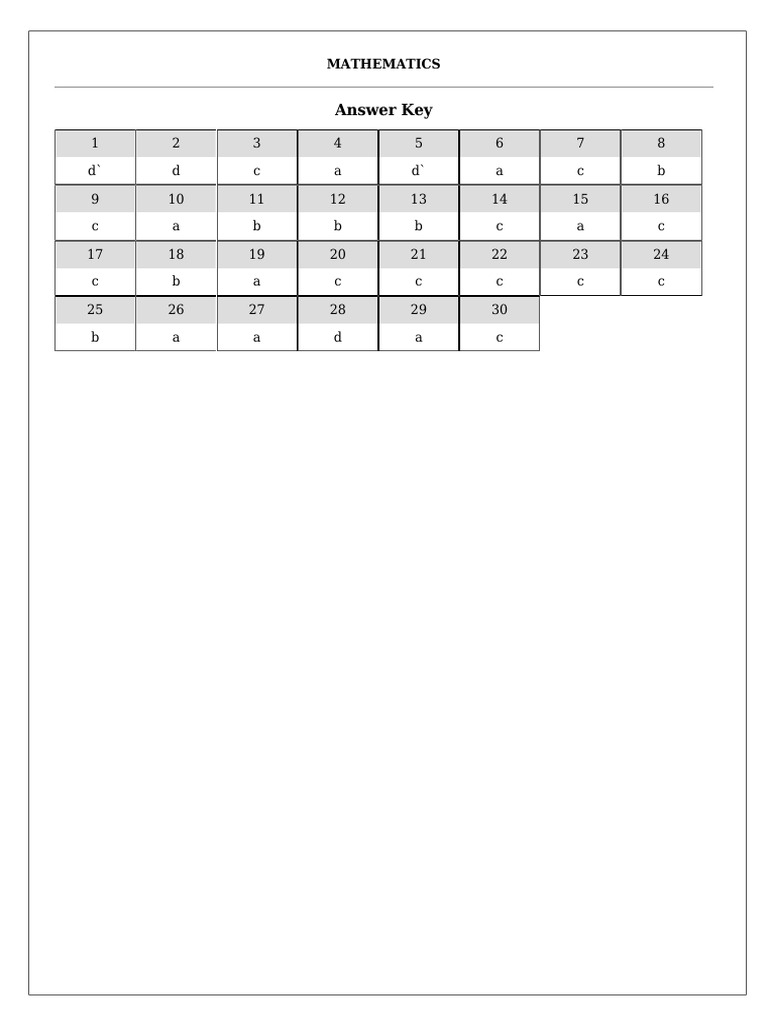 Math Exam Answer Key | PDF | Probability | Mathematics