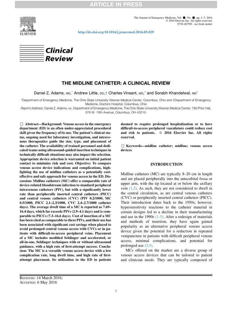 The Midline Catheter: A Clinical Review | PDF | Medical Equipment ...