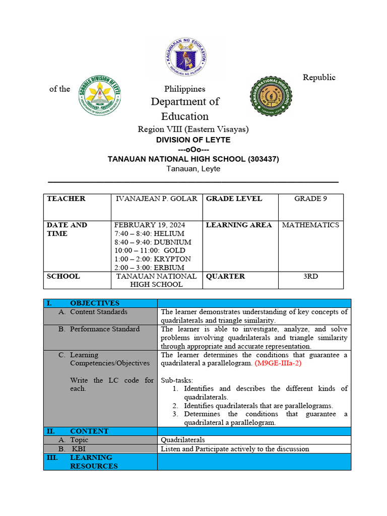 Lesson Plan 1 | Download Free PDF | Rectangle | Elementary Geometry