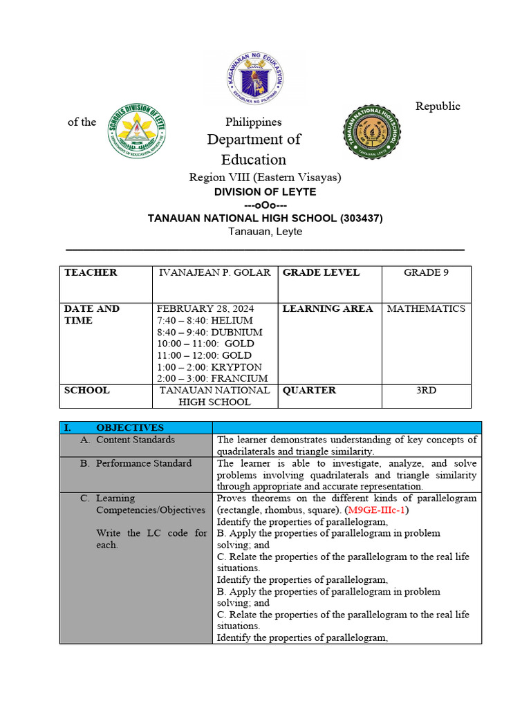 Lesson Plan 3 | PDF | Rectangle | Euclid