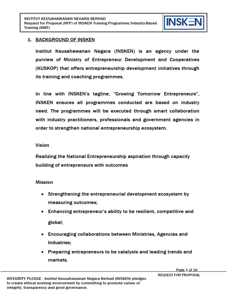 RFP Document 2024 Ibt V2 | PDF | Request For Proposal | Entrepreneurship