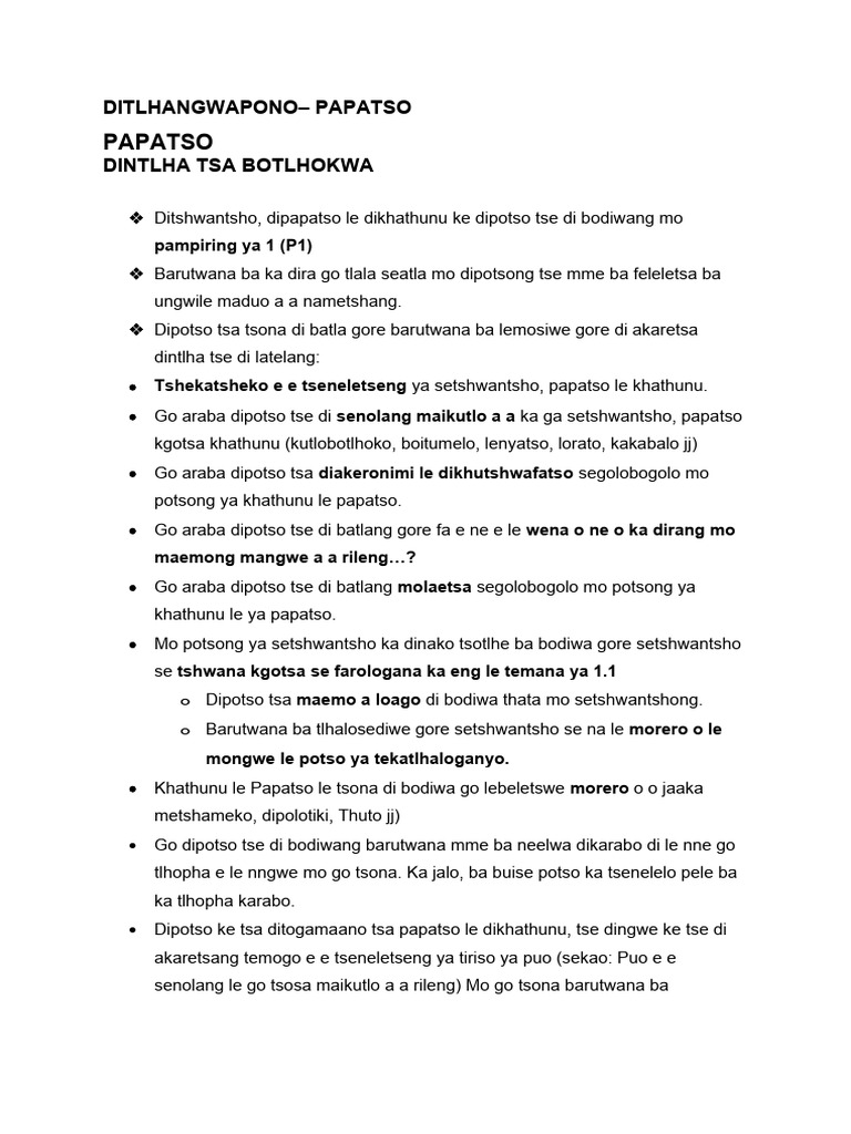 ditlhaMO LE DITLHANGWA TSA TIRISANOSetswana | PDF