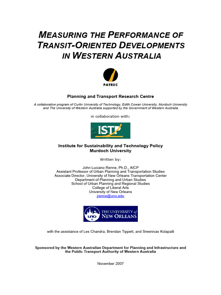 Measuring the Performance of Transit-Oriented Developments in Western Australia | PDF | Public ...