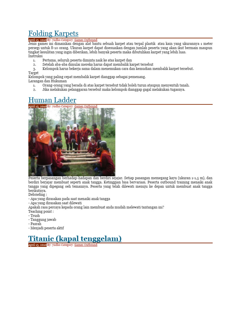 Permainan Outbound Kreatif untuk Tim | PDF