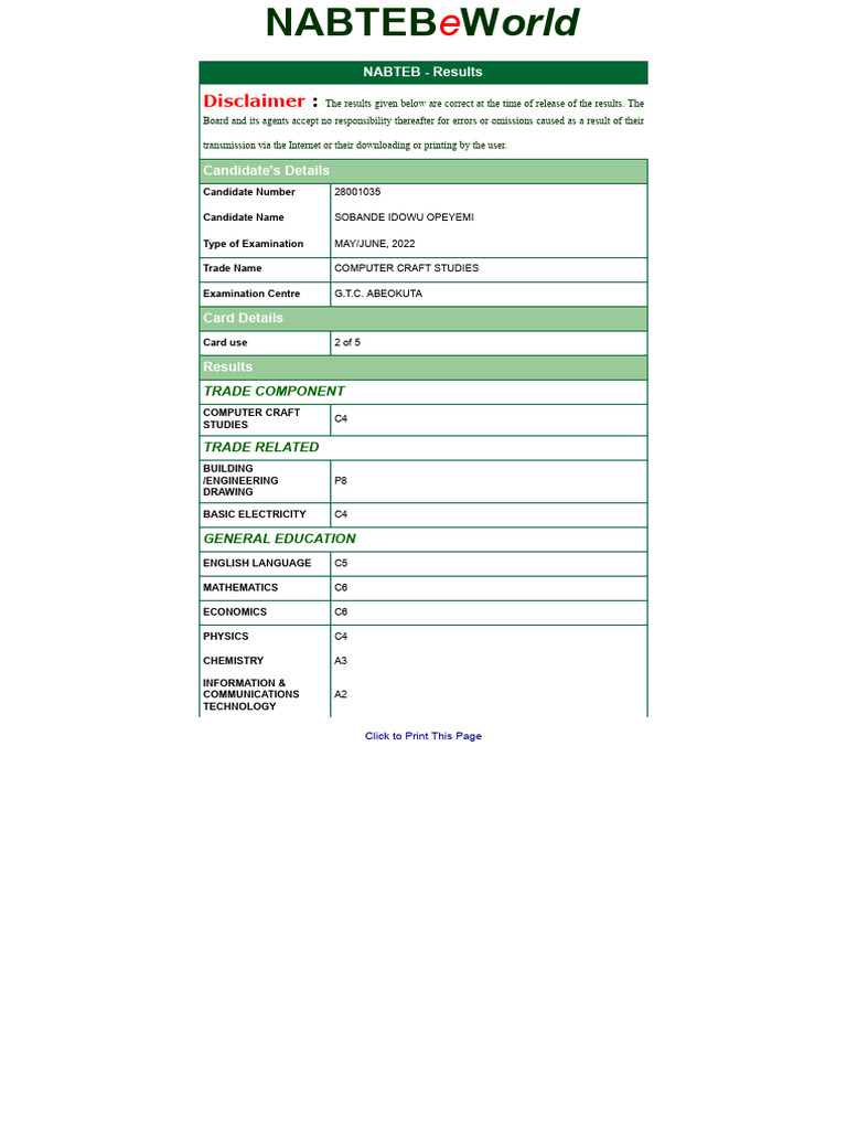 NABTEB Online Service - Results | PDF | Technology & Engineering
