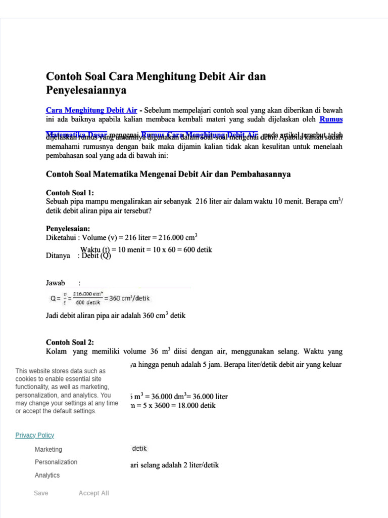 Contoh Soal dan Penyelesaian Debit Air | PDF | Griya & Taman