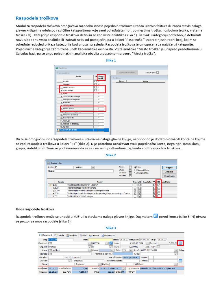 Uputstvo Raspodela Troskova | PDF