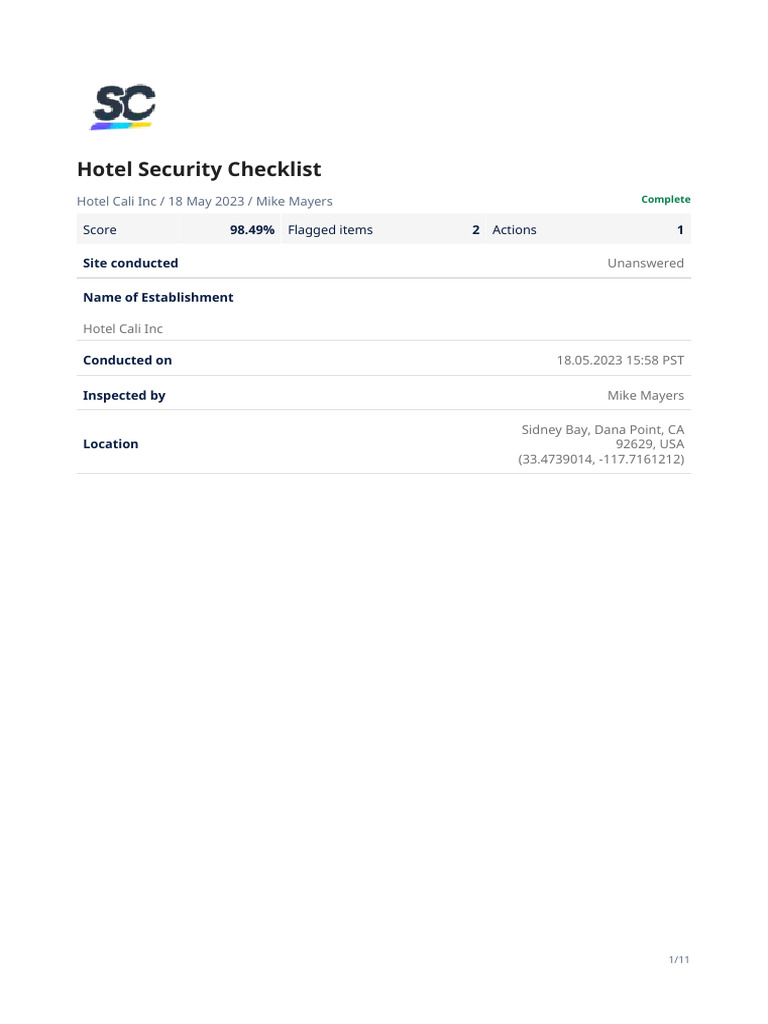 Hotel Security Checklist | PDF | Closed Circuit Television | Fires