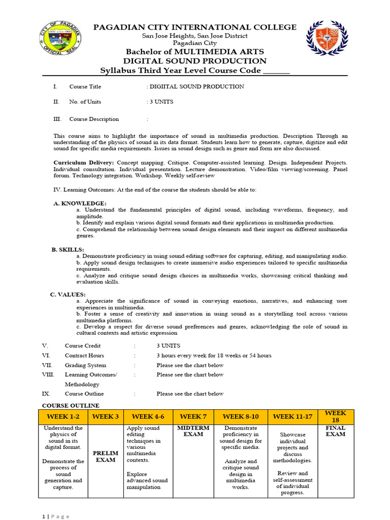 PCIC-SYLLABUS- DIGITAL SOUND PRODUCTION | PDF | Multimedia | Educational Technology
