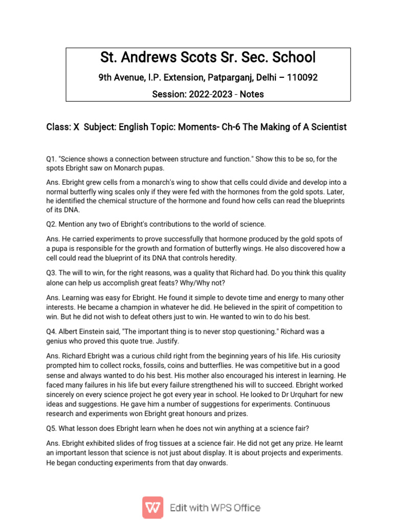 English- Ch-6 the Making of a Scientist Notes (X) | PDF | Science ...