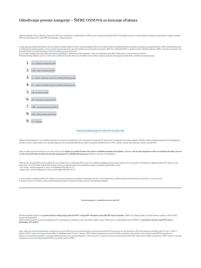 Određivanje Poreske Kategorije SEF | PDF