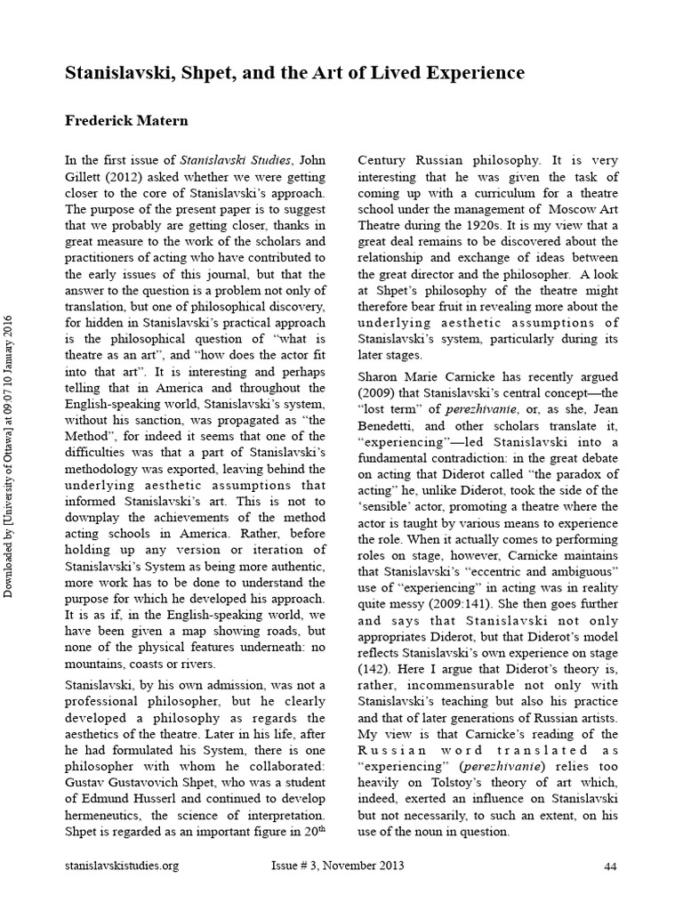 Matern Stanislavski Shpet and Lived Experience | PDF | Experience | Aesthetics