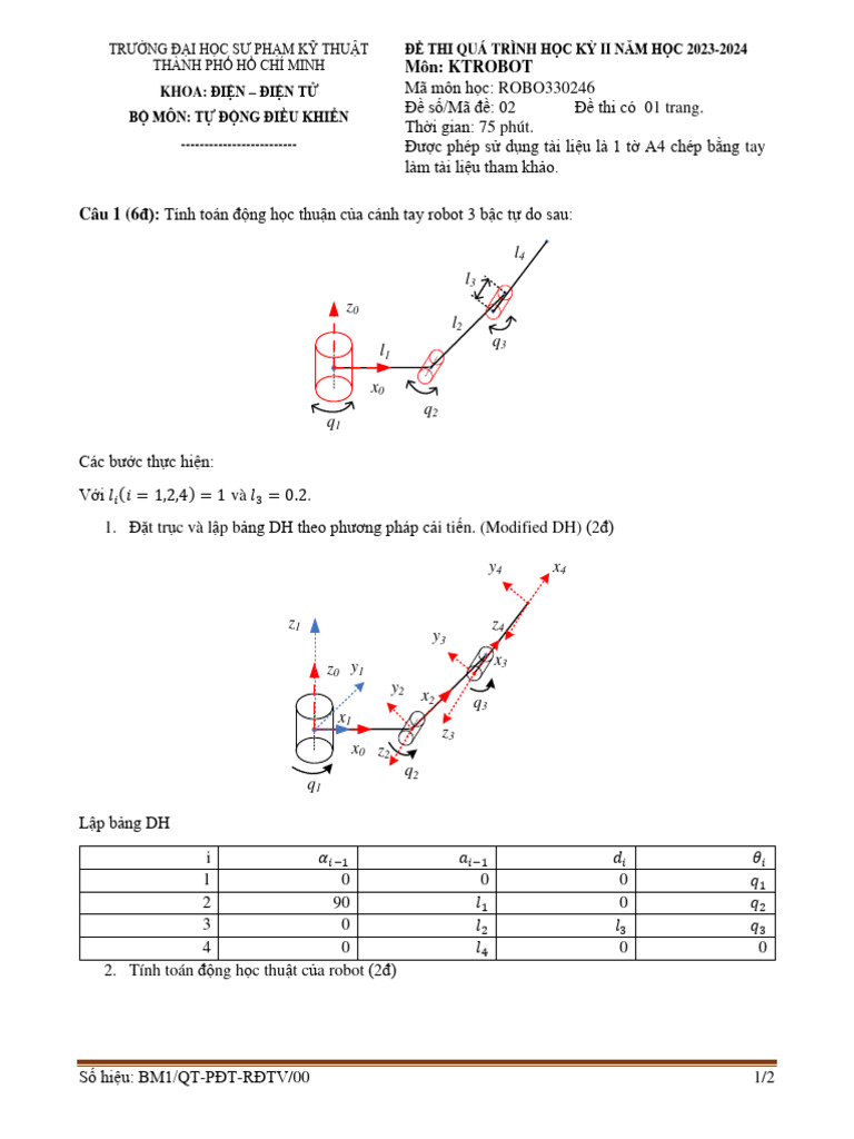 DeThi_KTRobot_De2 - Lan 2(Giai) | PDF