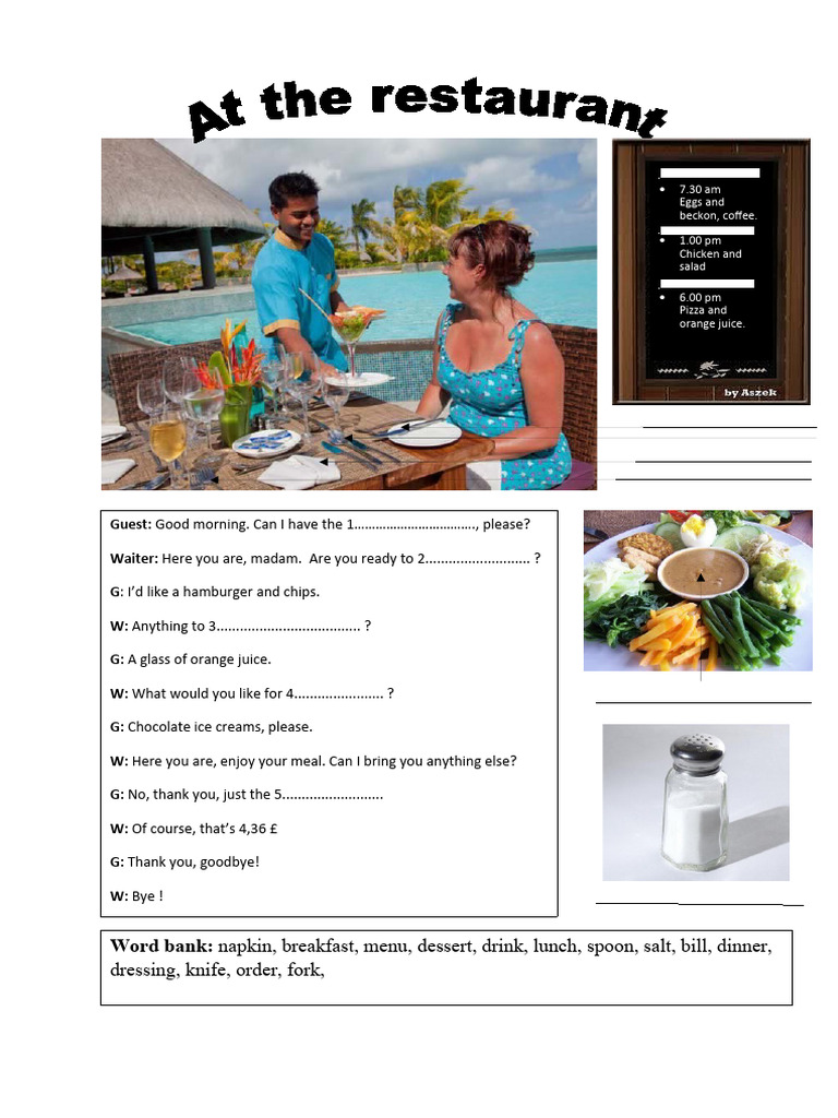 Restaurant Dialogue Practice Exercise | PDF