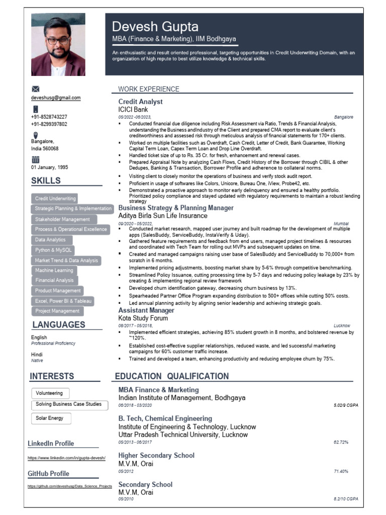 Resume Devesh Gupta Credit Manager | PDF | Financial Analyst | Business Economics