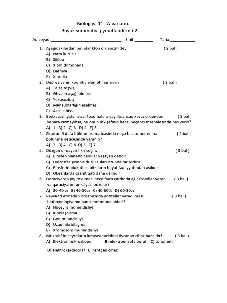 Biologiya 11 BSQ-2 | PDF