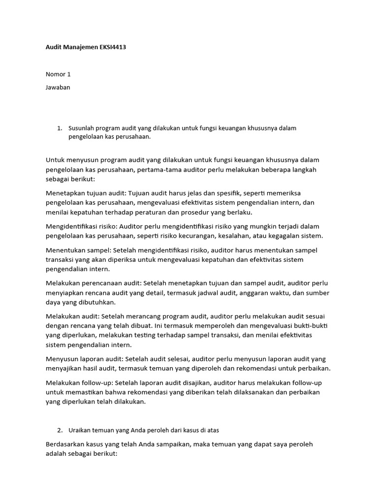 Program Audit Pengelolaan Kas Perusahaan | PDF | Karier & Perkembangan ...