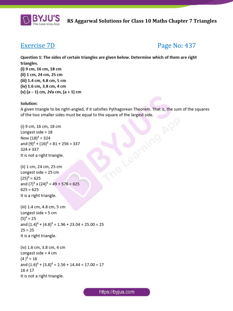 RS Aggarwal Solution Class 10 Maths Chapter 7 Triangles Exercise 7D | PDF | Triangle | Euclid