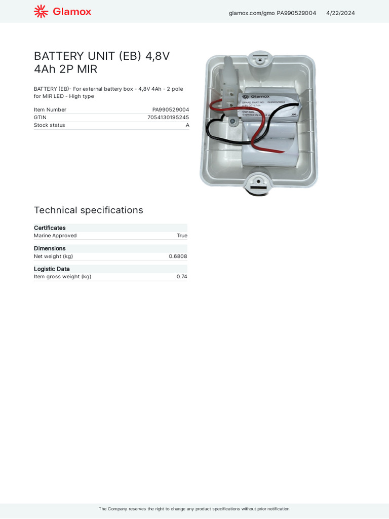 BATTERY UNIT (EB) 4,8V 4ah 2P MIR | PDF | Home & Garden | Computers