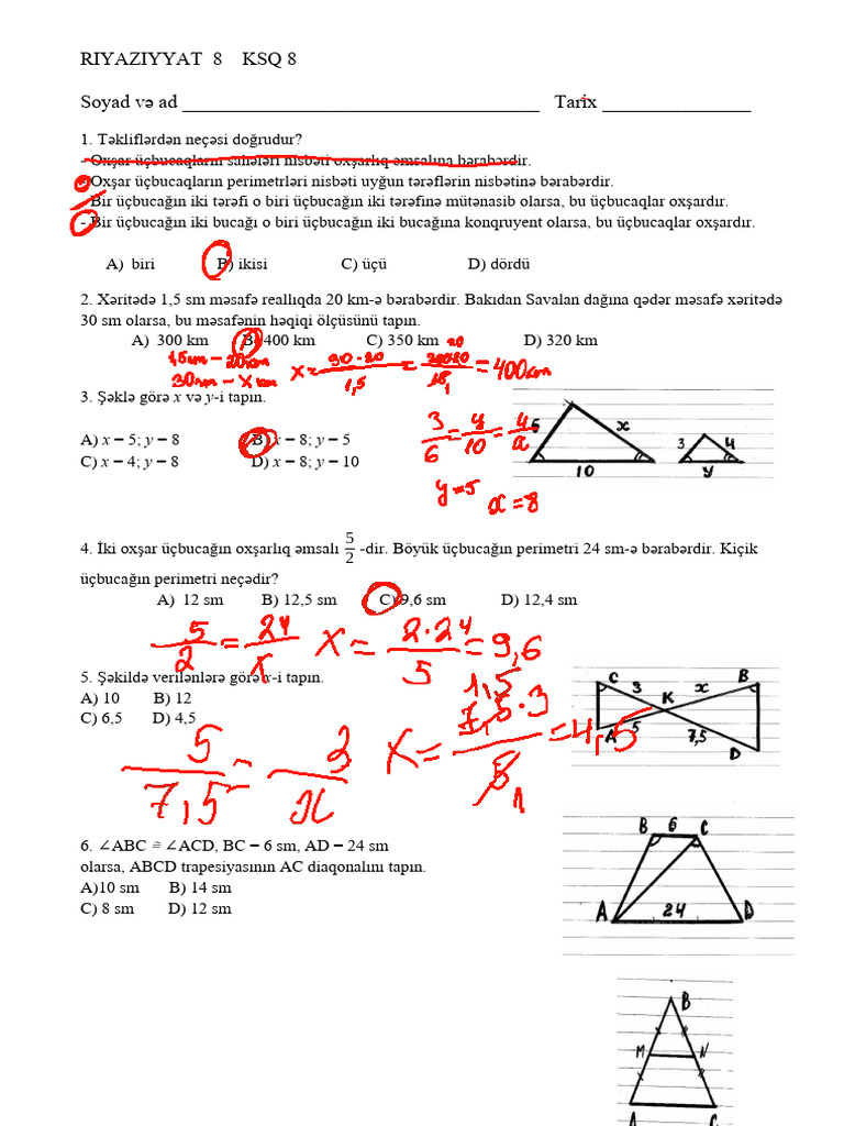 Riyaziyyat 8 KSQ 8 | PDF