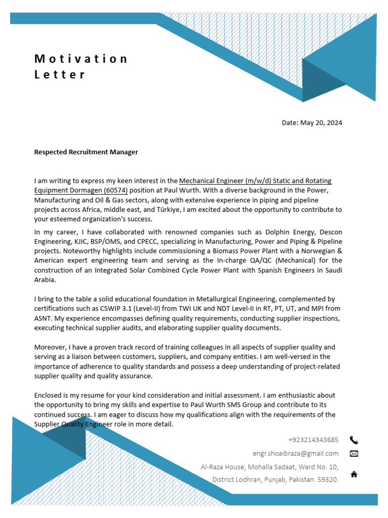 Motivation Letter | PDF | Engineering