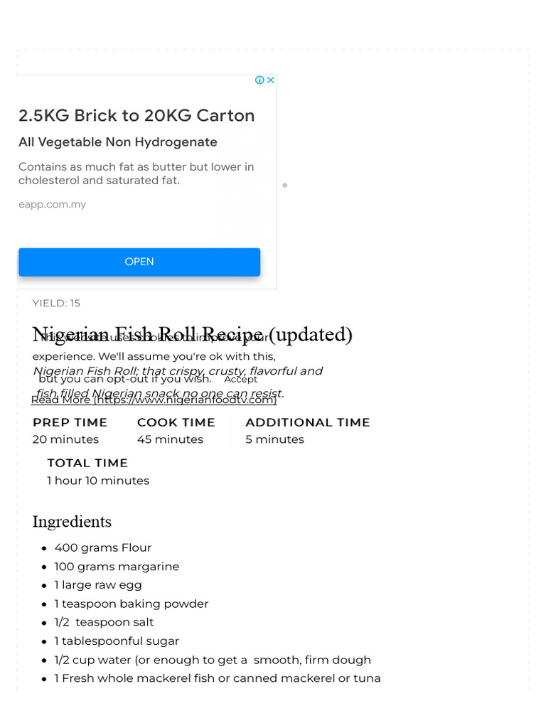 Nigerian Fish Roll Recipe & Nutrition | PDF | Fat | Margarine
