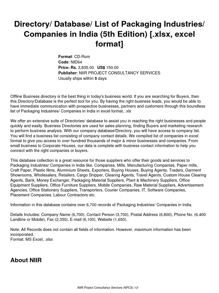 Packaging Industry Directory India | PDF | Startup Company | Small ...
