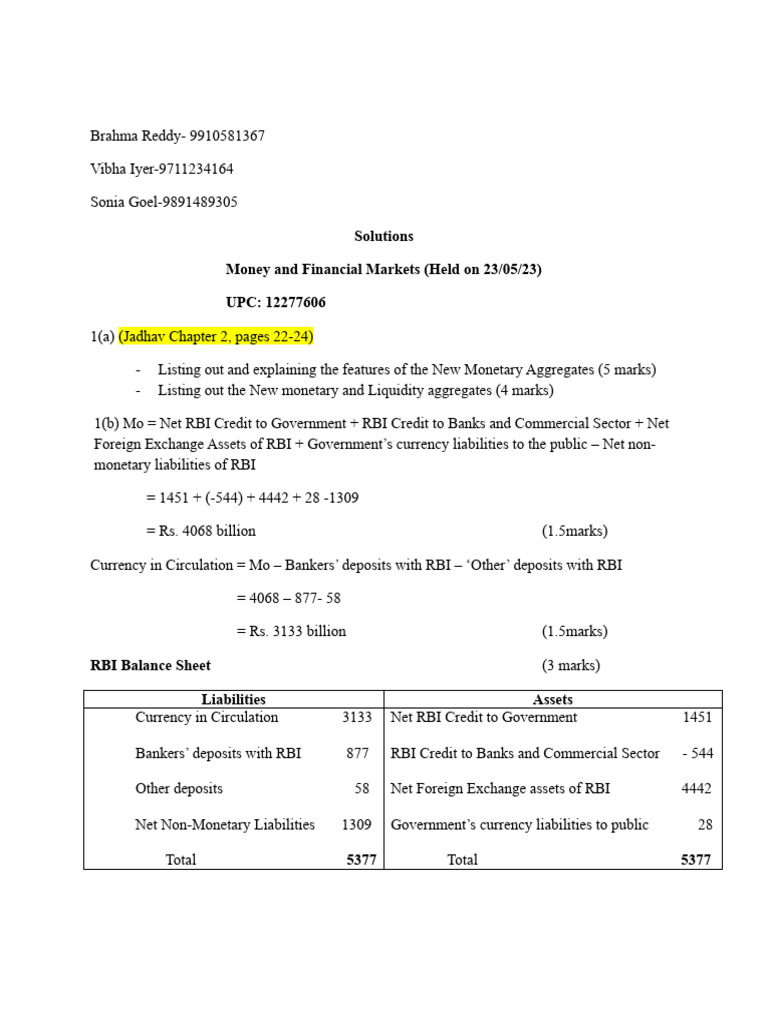 MFM 23rd May, 2023 Solutions | PDF | Reserve Bank Of India | Banks