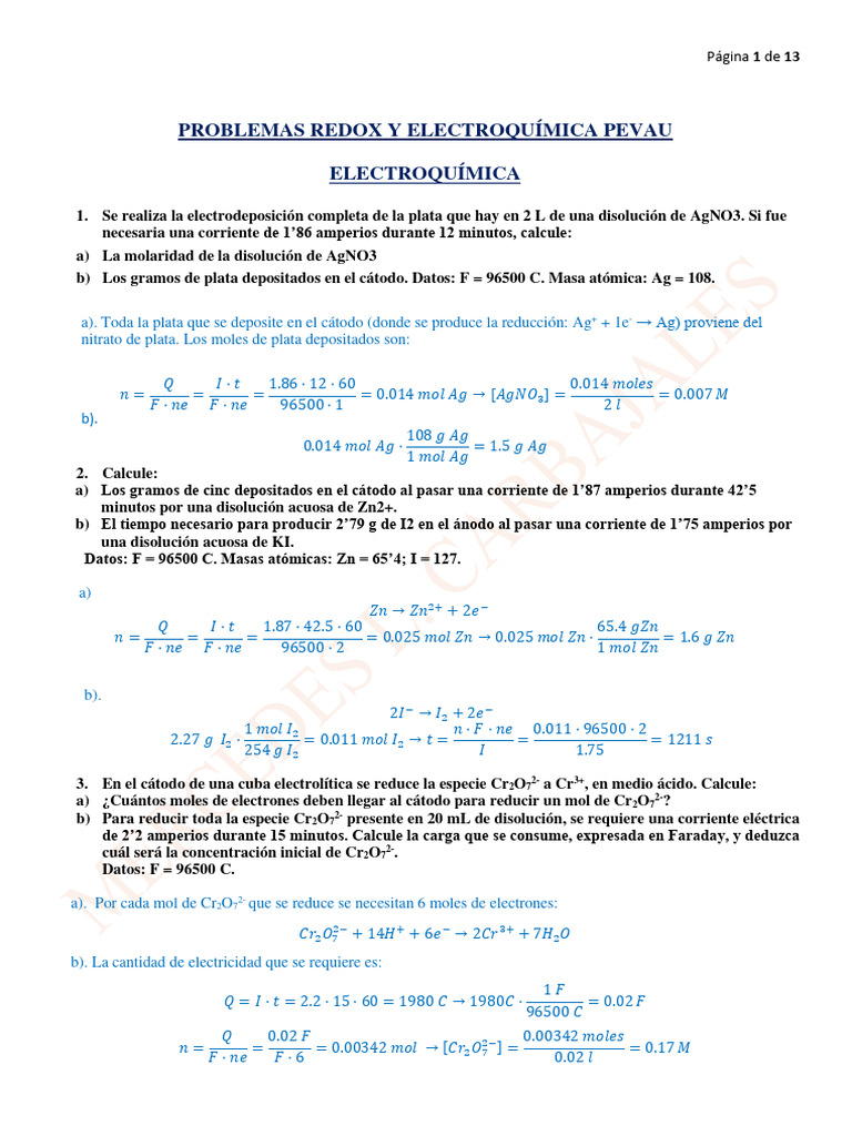 Problemas de Electrolisis y Redox | PDF | Cloro | Materiales