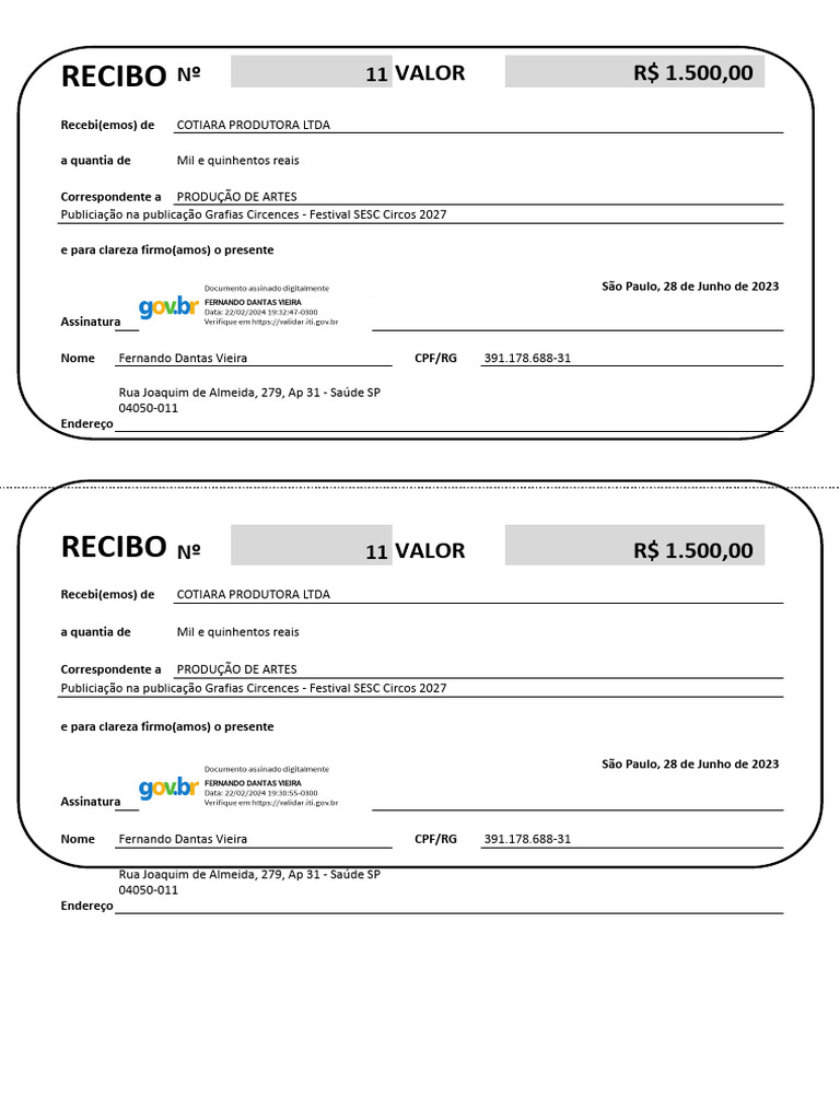 Recibos Assinados Helena Vieira | PDF