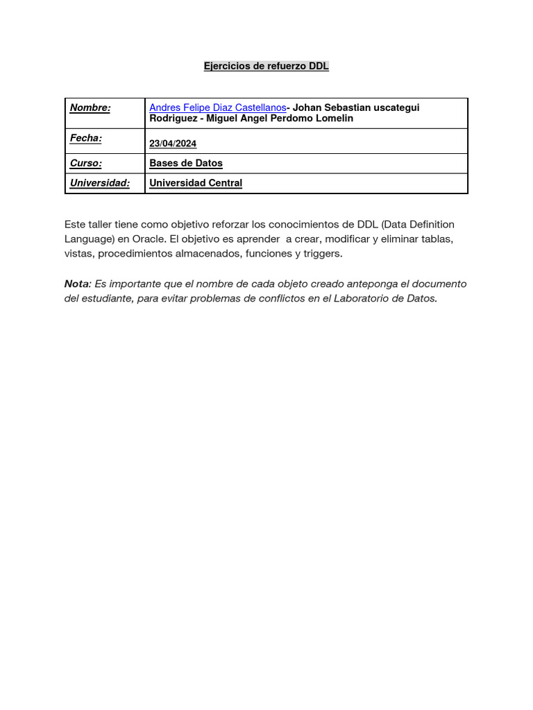 Ejercicios_DDL_v2 | PDF | SQL | Diseño de software