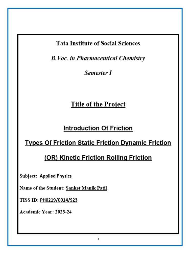 Class 12 CBSE Physics Investigatory Project On Friction | PDF ...