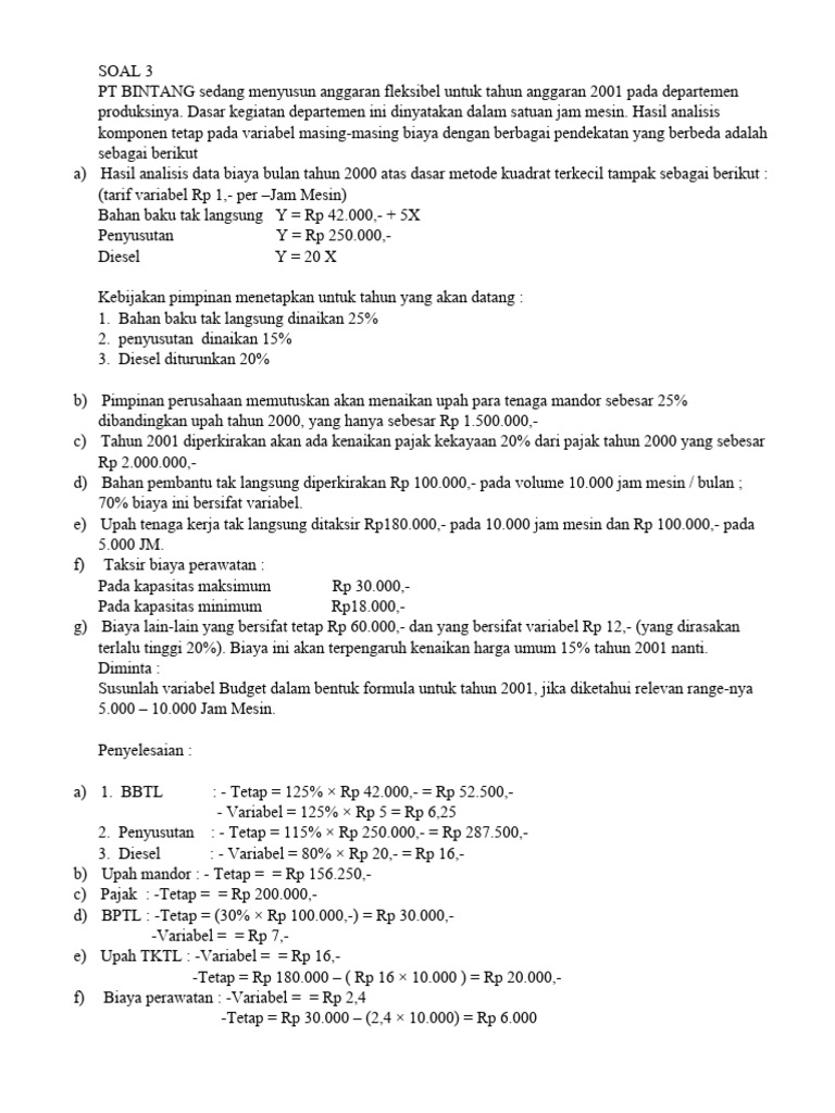 Contoh Soal Dan Penyelesaian Anggaran Biaya Variabel | PDF