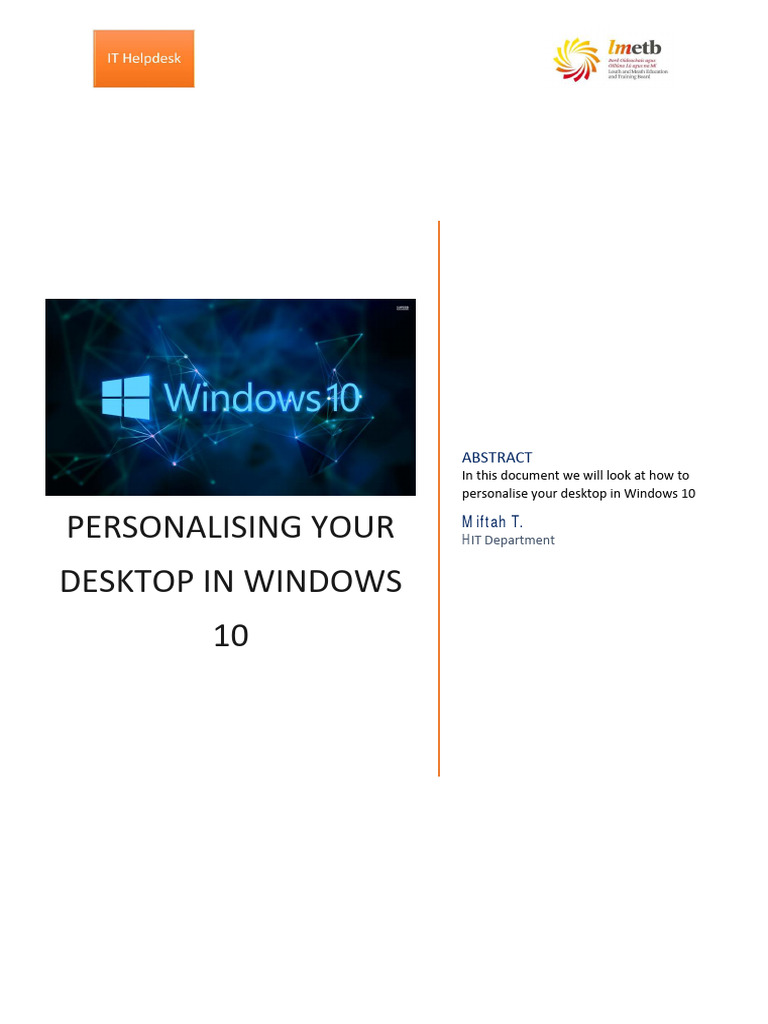 Personalising Your Desktop in Windows 10 | PDF | Windows 10 | Operating System Families