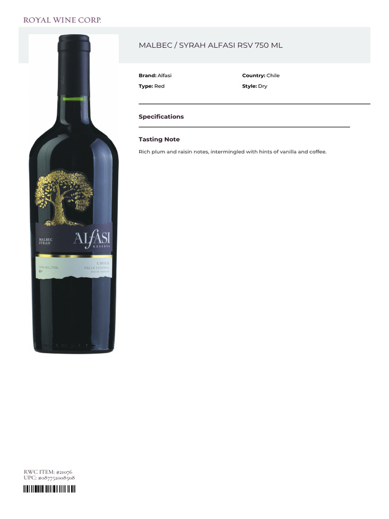 Alfasi Malbec/Syrah Wine Details | PDF