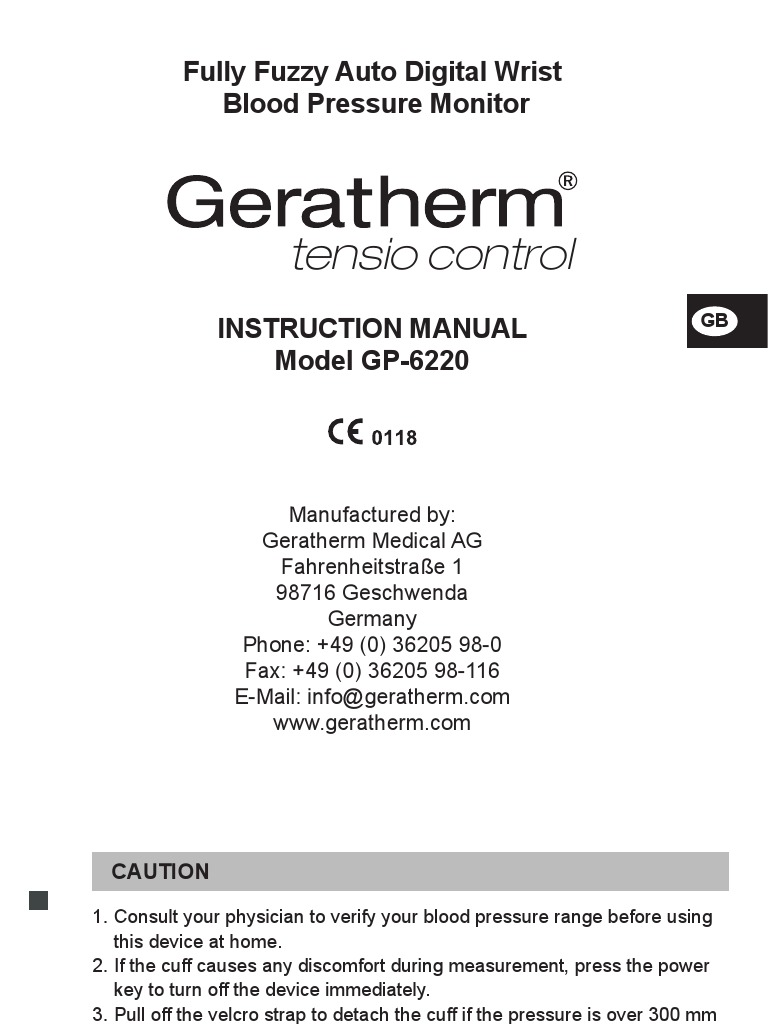 User Manual Geratherm Tensio Control | PDF | Blood Pressure ...